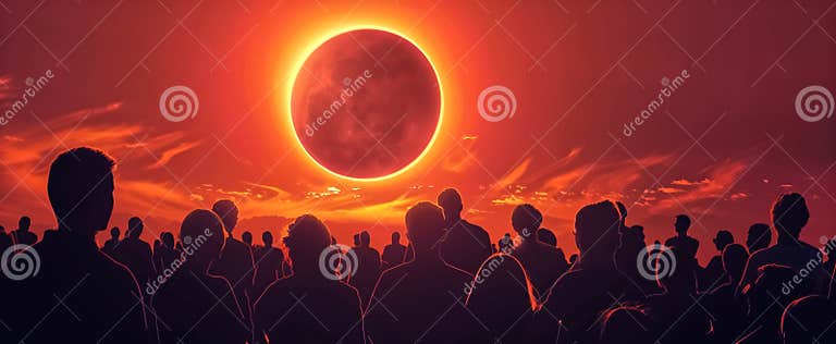 Crowd of People Watching an Annular Solar Eclipse, Illustration Stock ...