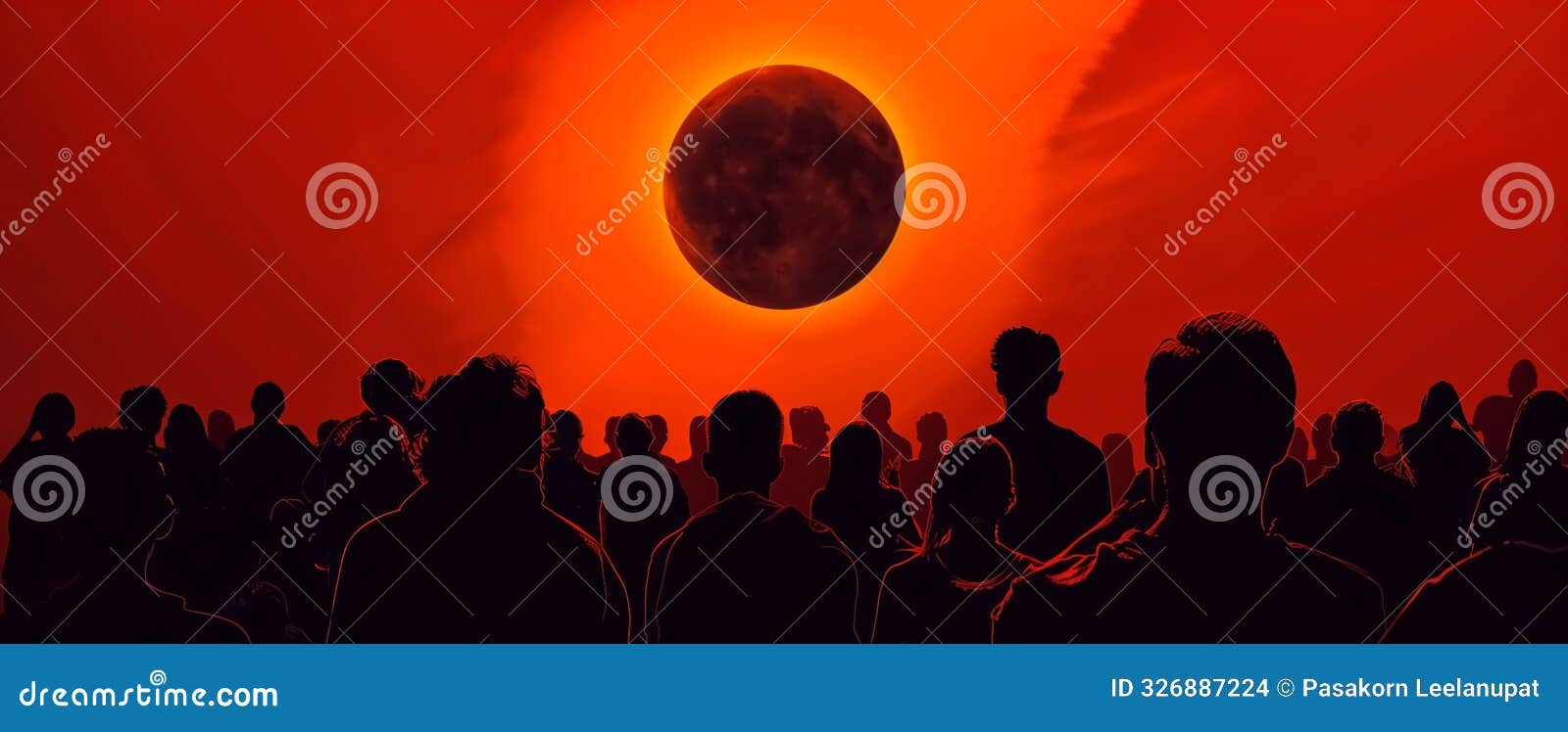 Crowd of People Watching an Annular Solar Eclipse, Illustration Stock ...