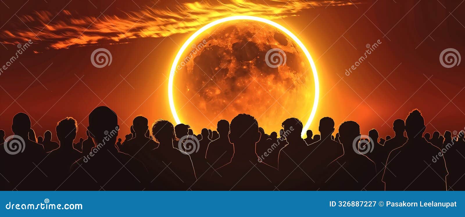 Crowd of People Watching an Annular Solar Eclipse, Illustration Stock ...