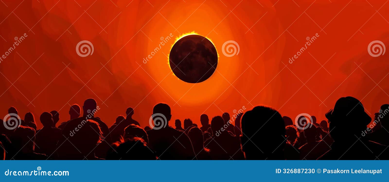 Crowd of People Watching an Annular Solar Eclipse, Illustration Stock ...
