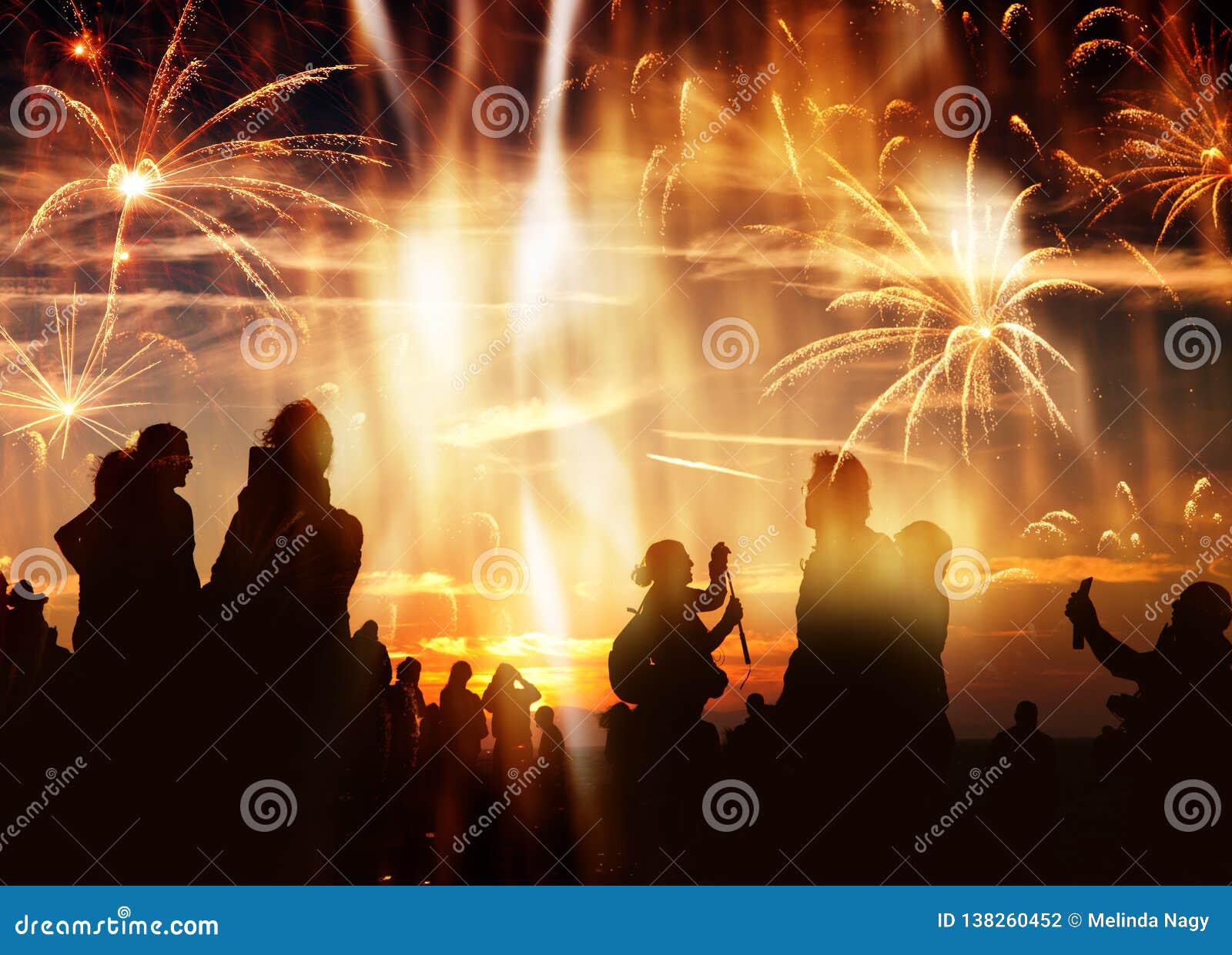 Crowd of People Watching Fireworks Stock Photo - Image of bright, group ...