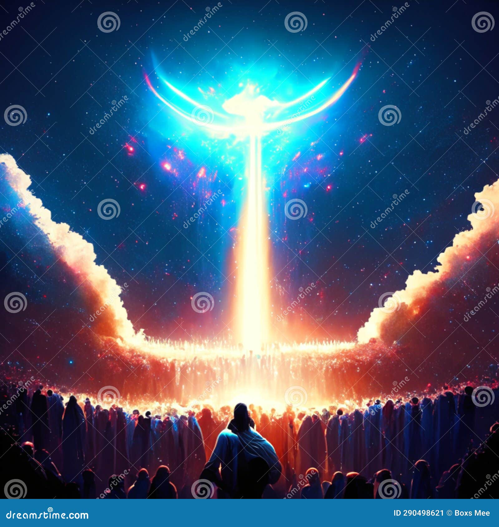 Crowd of People Watching a Light Show. 3d Rendering Stock Illustration ...