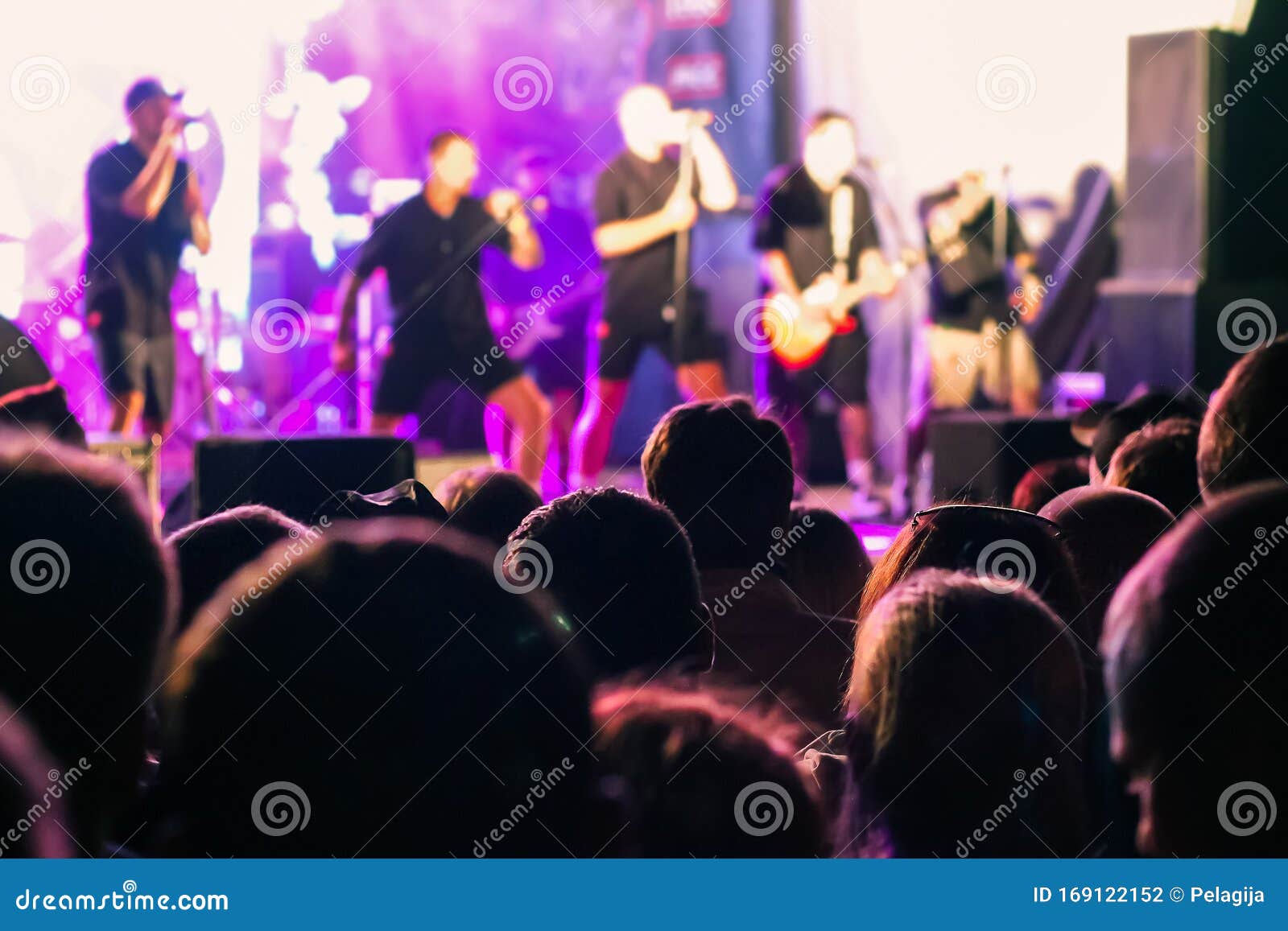 A Crowd of People Watching a Musical Group Performing on Stage Stock ...