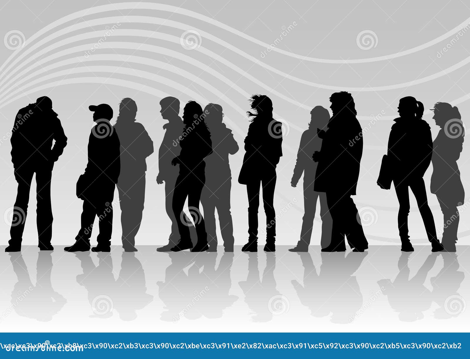 Crowd people and wave stock vector. Illustration of painting - 14421131