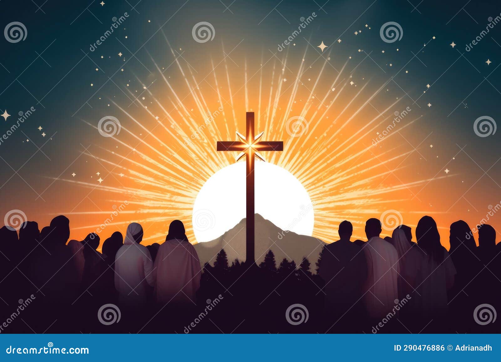 Crowd of People Worshiping the Cross Stock Illustration - Illustration ...