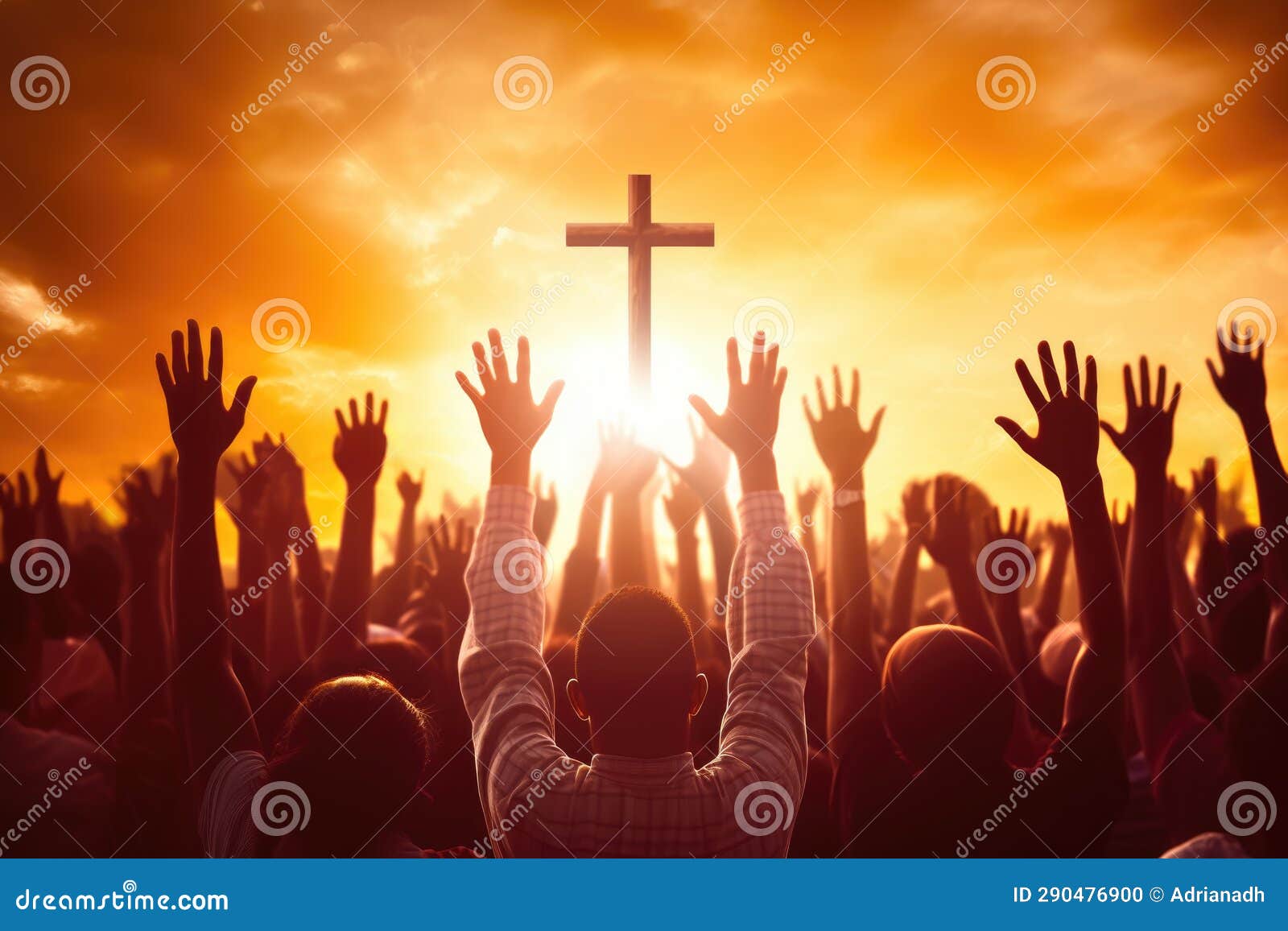 Crowd of People Worshiping the Cross Stock Illustration - Illustration ...