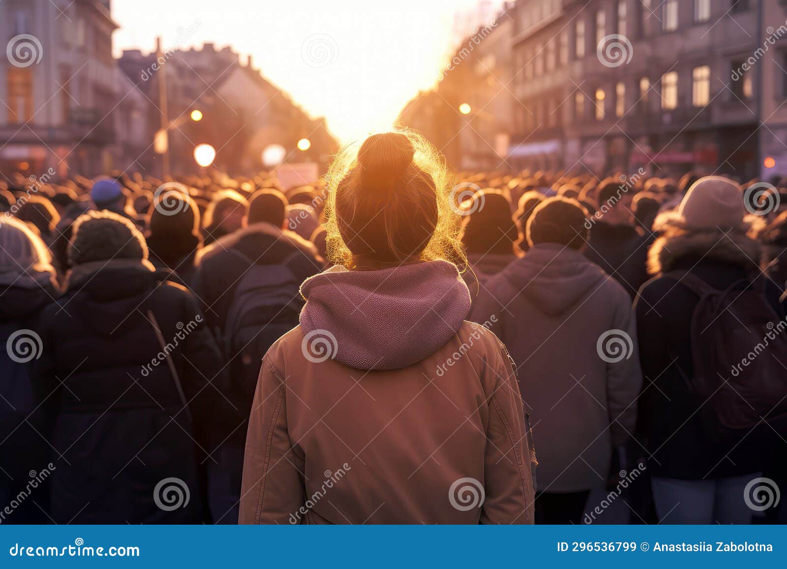 Crowd of Protesters, Back View, Sunset, Closeup. Generative AI Stock ...