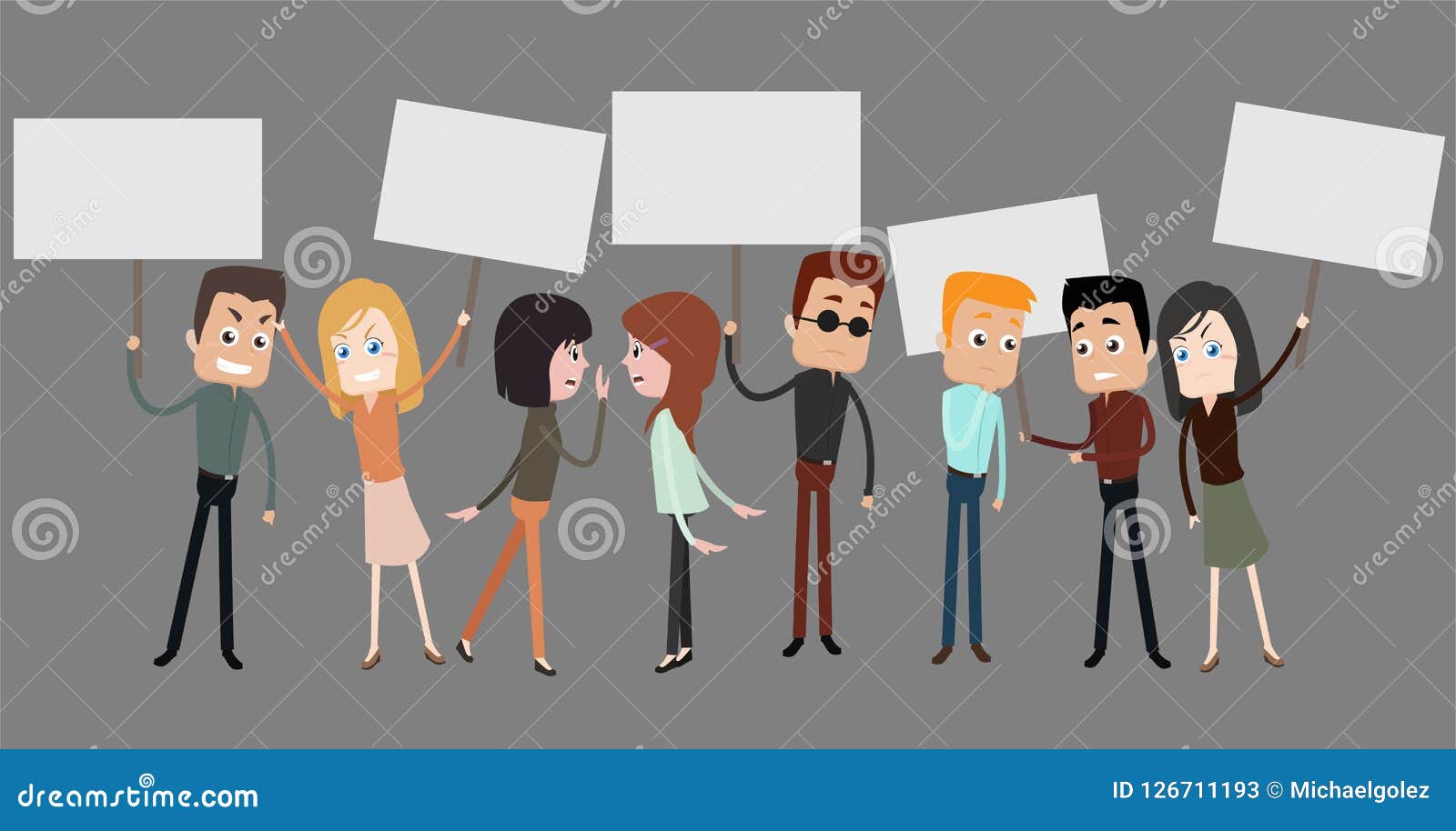 Crowd of Protesters Carrying Protesting Signs Cartoon Characters Stock ...