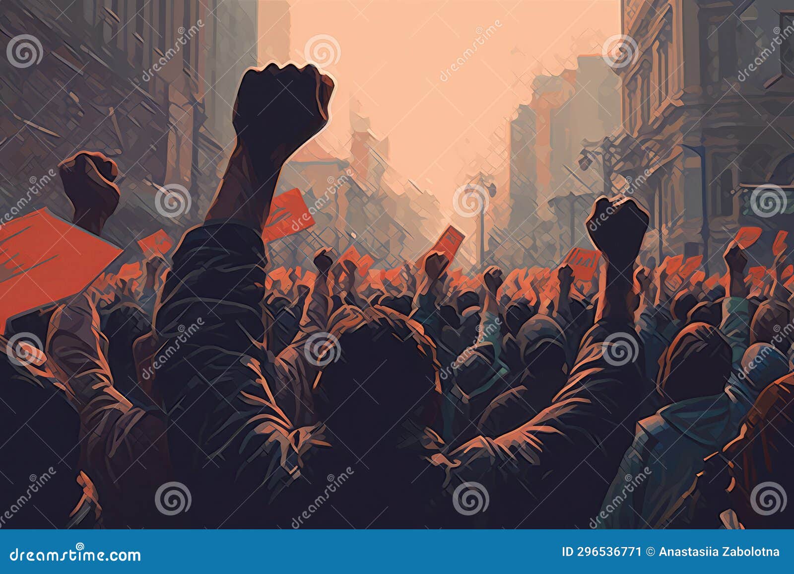 Crowd of Protesters with Fist Raised, Rear View, Closeup. Generative AI ...