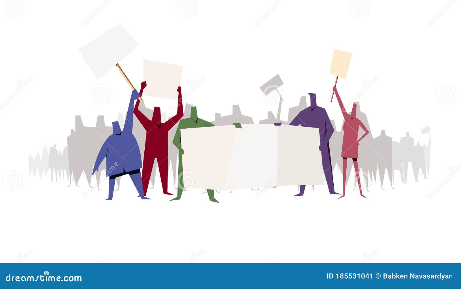 Crowd of Protesting People Holding Banners Stock Vector - Illustration ...