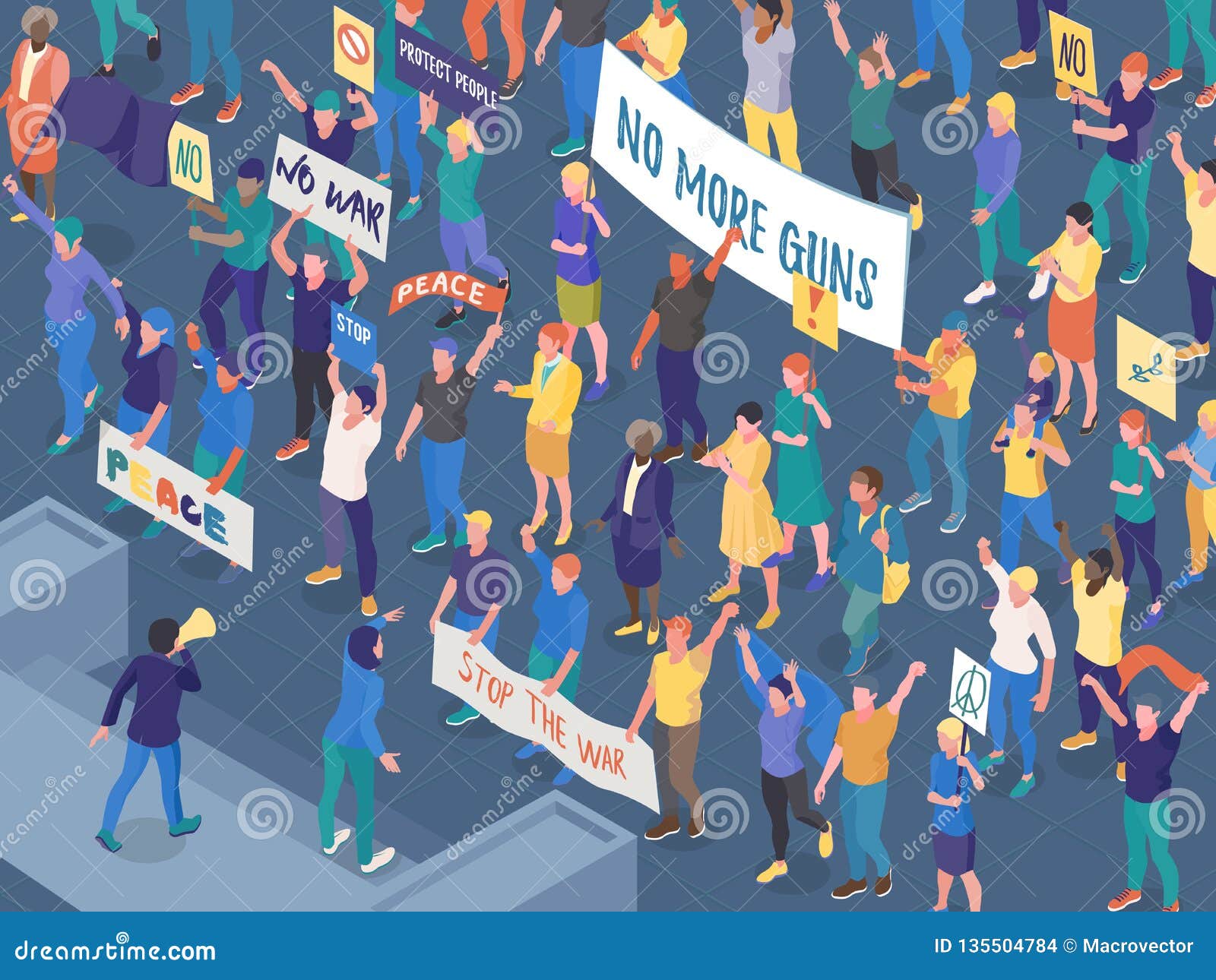 Protesting People Isometric Horizontal Illustration Stock Vector ...