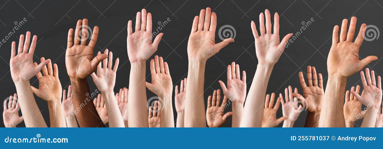 Close-up of Raised Hands stock image. Image of raising - 255781037