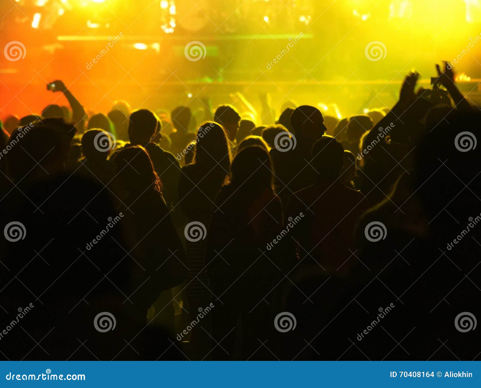 Crowd at Rock Concert in Front of Illuminated Stage Stock Photo - Image ...