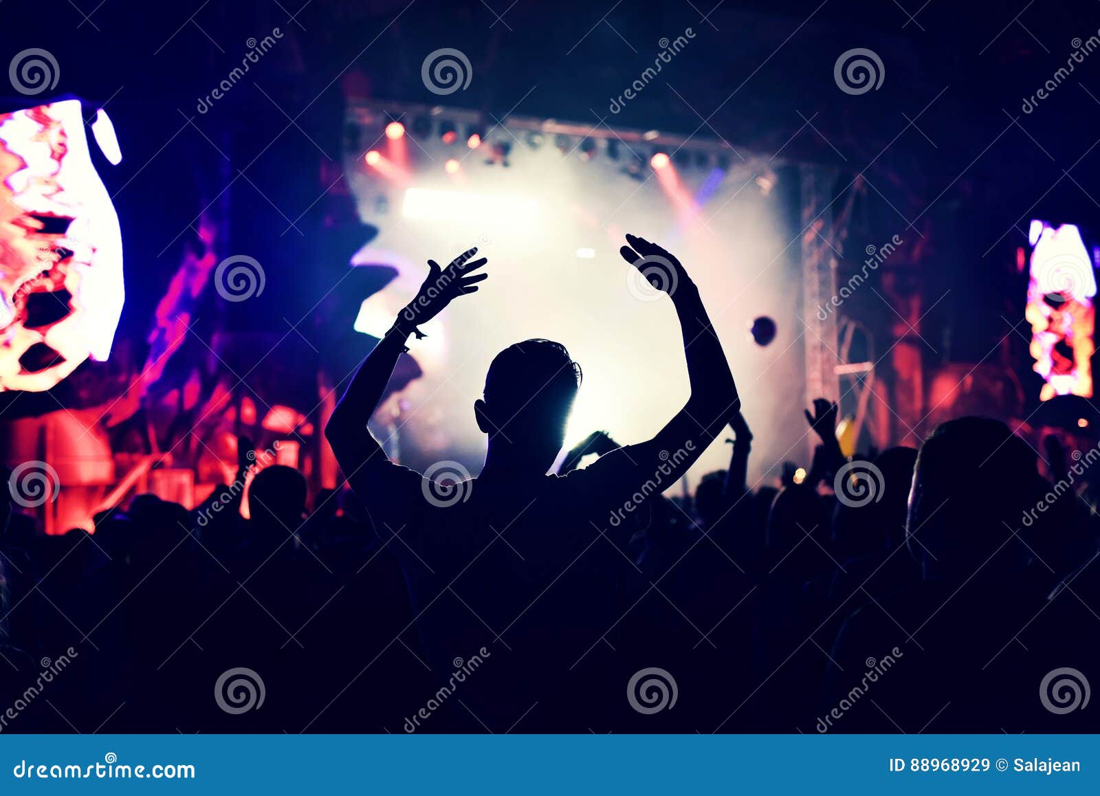 Crowd Rocking during a Concert with Raised Arms. Stock Image - Image of ...