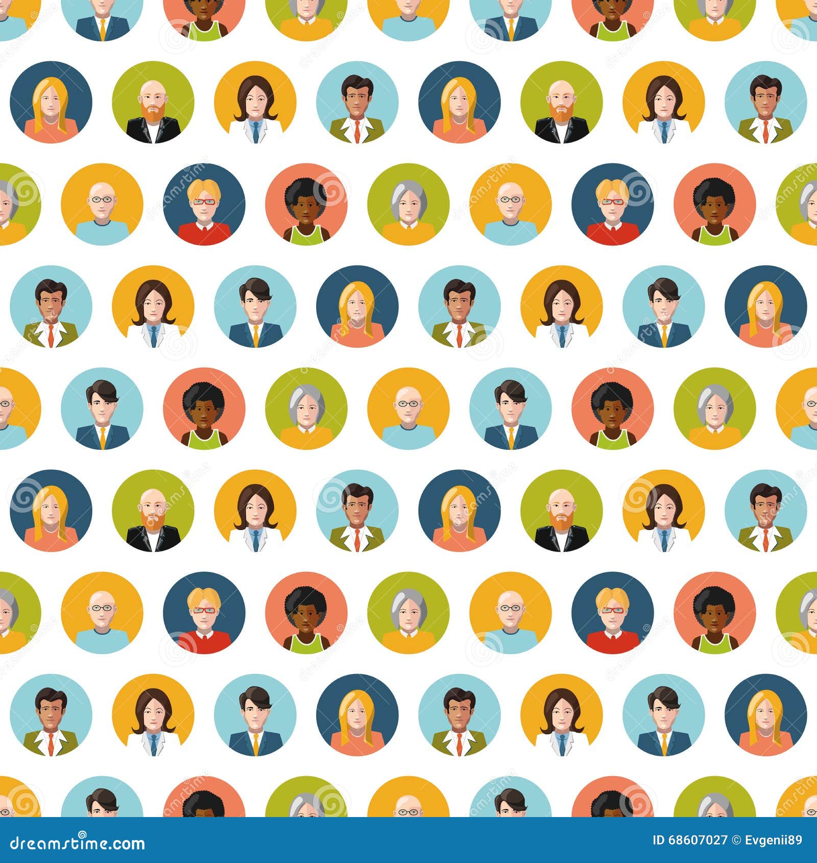Crowd of Round Flat People Avatars, Seamless Pattern Stock Illustration ...