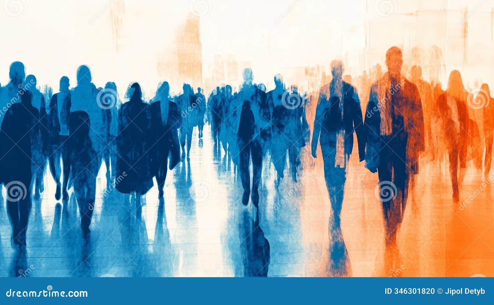 Crowd Silhouettes in Blue-orange Colors on a White Background. Stock ...