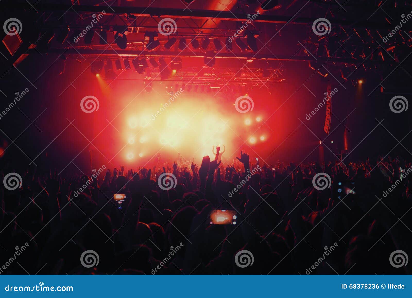 Crowd Silhouettes at Music Concert in Front of Stage Stock Photo ...