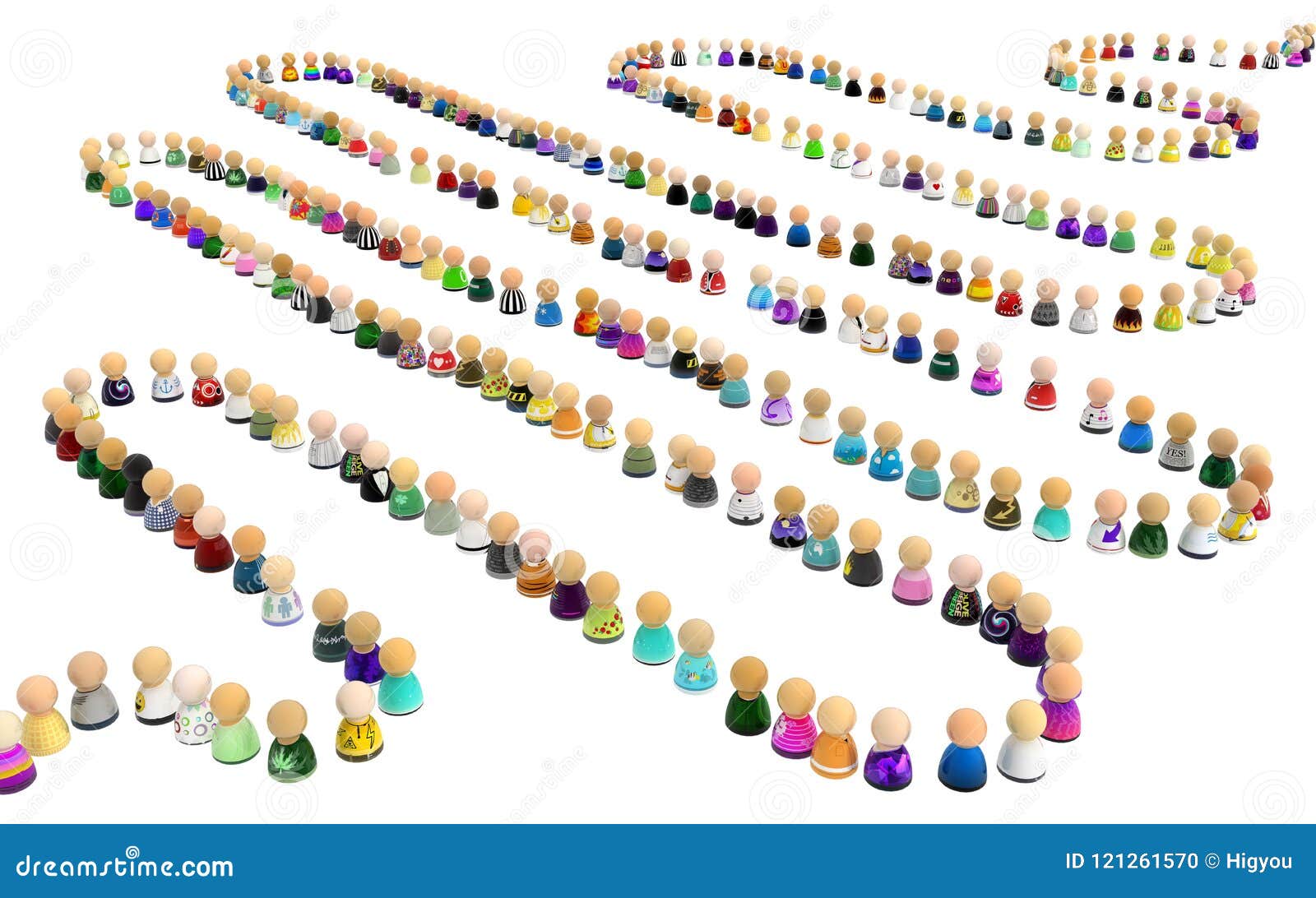 Cartoon Crowd, Long Queue Turns Stock Illustration - Illustration of ...