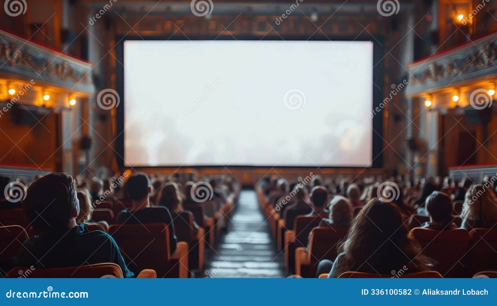 A Crowd of Spectators in the Dark Watching a White Screen in a Movie ...