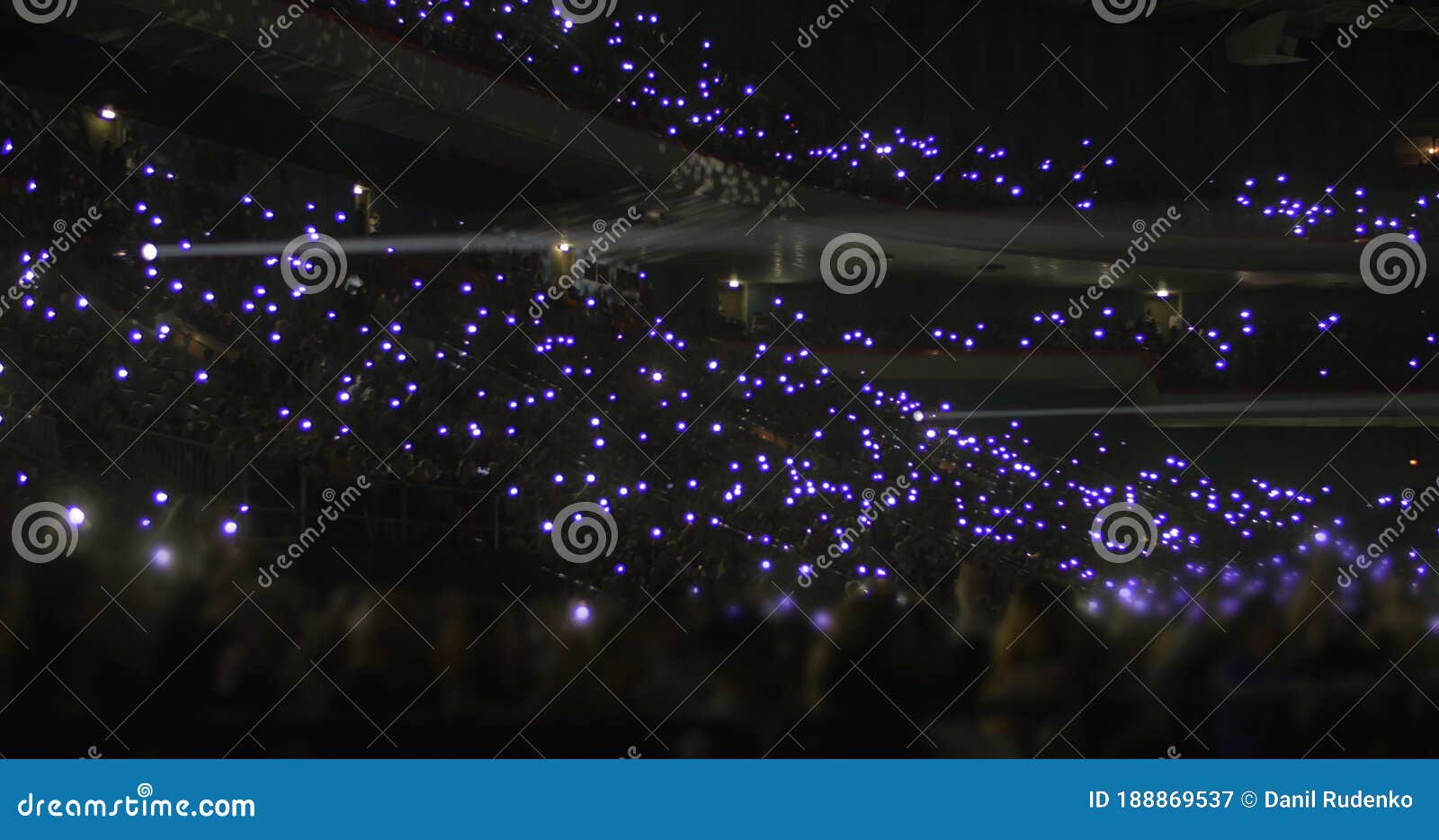 Crowd on Stands Waving Flashlights at Night Stock Image - Image of ...