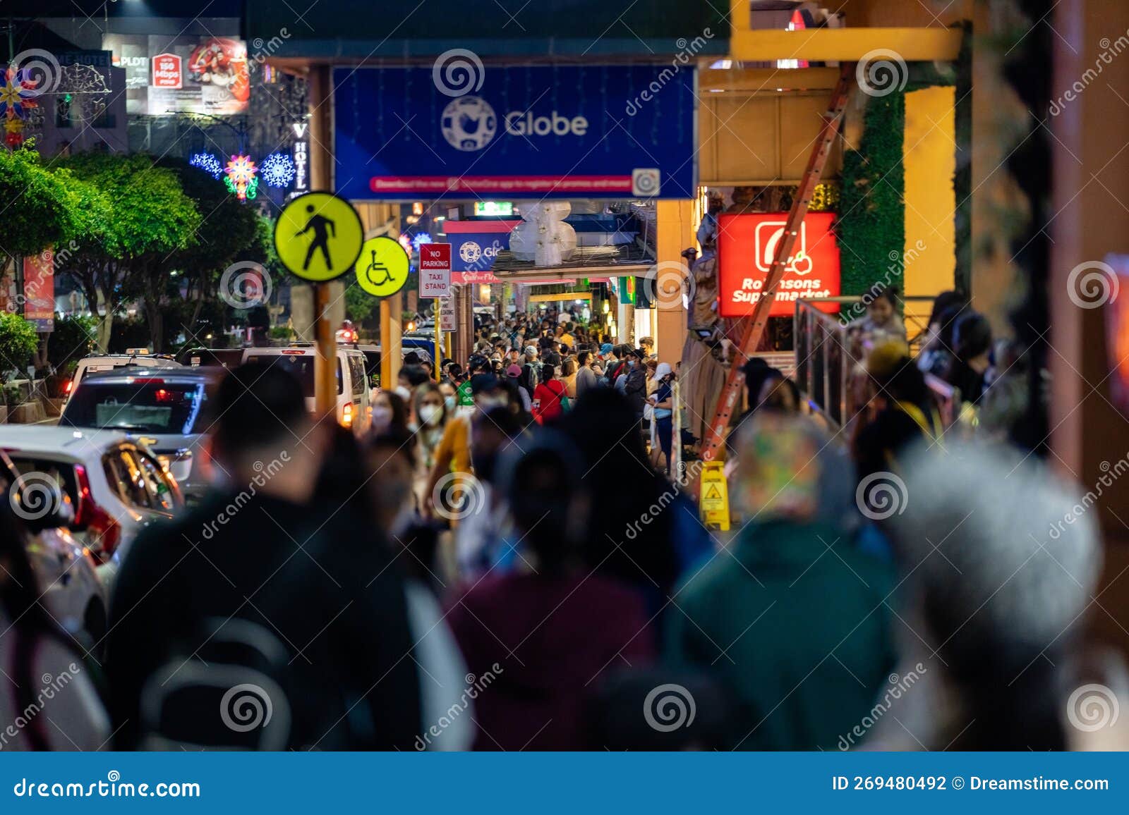 Crowd in the Streets at Night Editorial Photography - Image of sign ...
