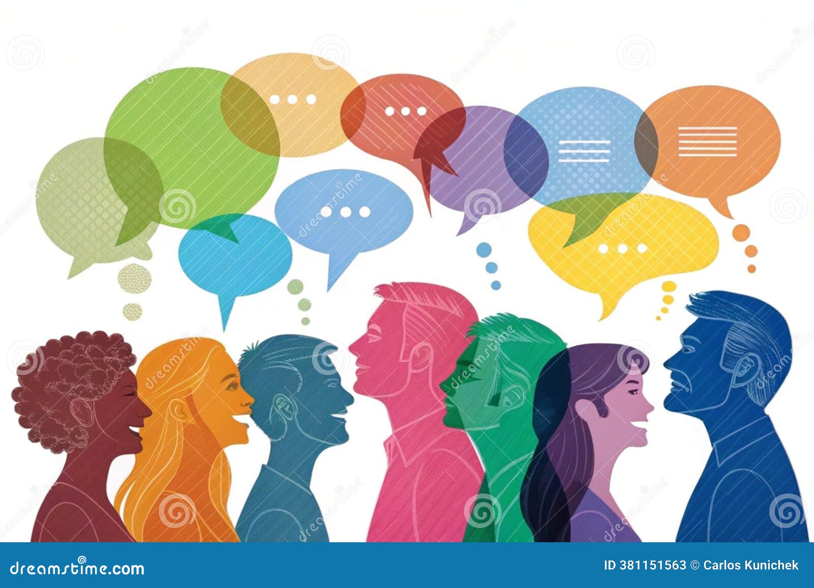 Crowd Talking.Dialogue Group Of Diverse People.Silhouette.Communication ...