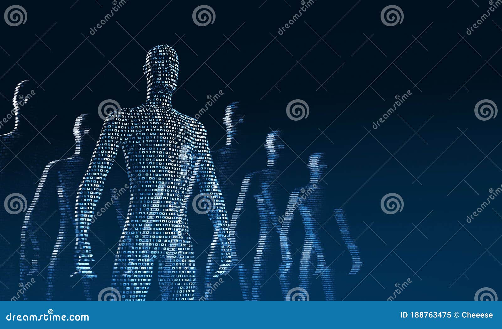 Crowd of Standing Digital People. the Concept of the Symbiosis of Man ...