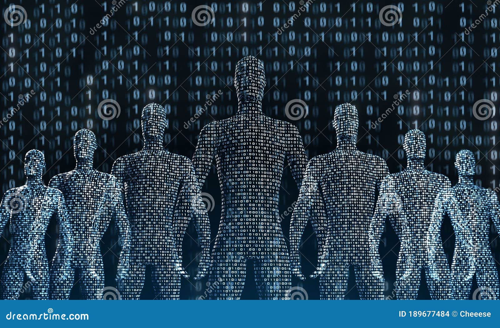 Crowd of Standing Digital People. the Concept of the Symbiosis of Man ...