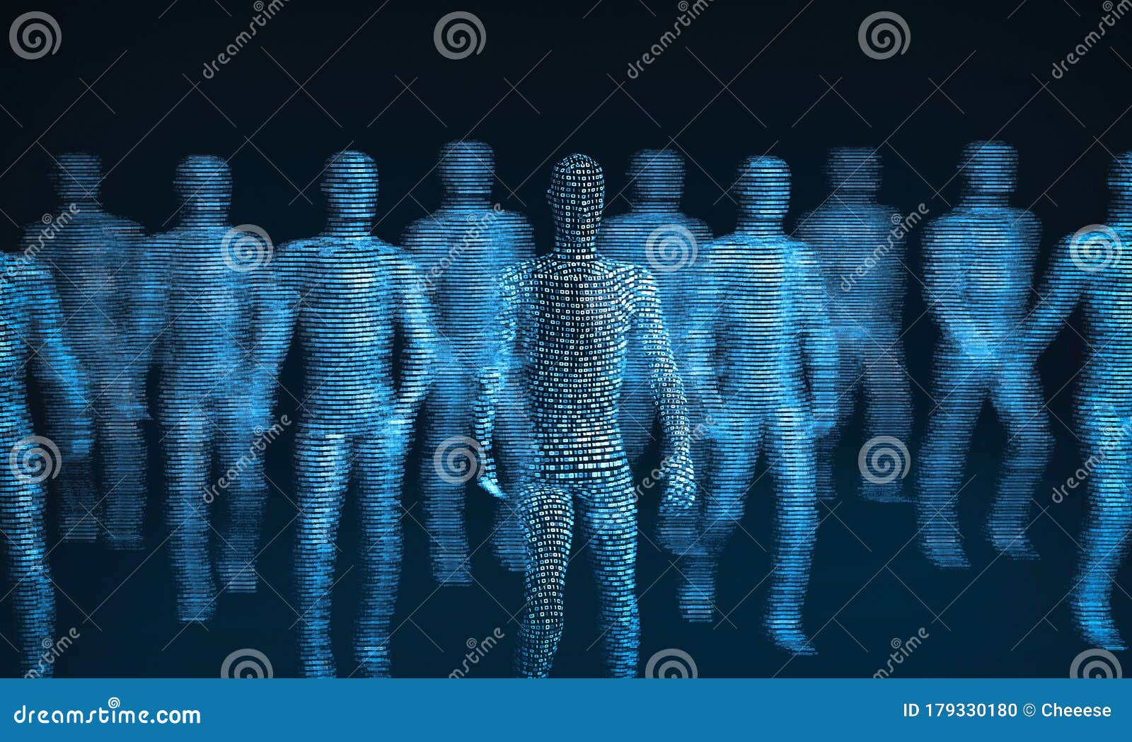 Crowd of Walking Digital People. the Concept of the Symbiosis of Man ...