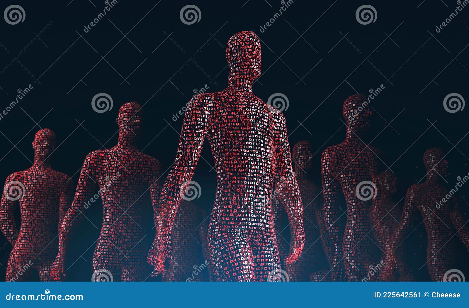Crowd of Walking Red Digital People. the Concept of Human Dependence on ...