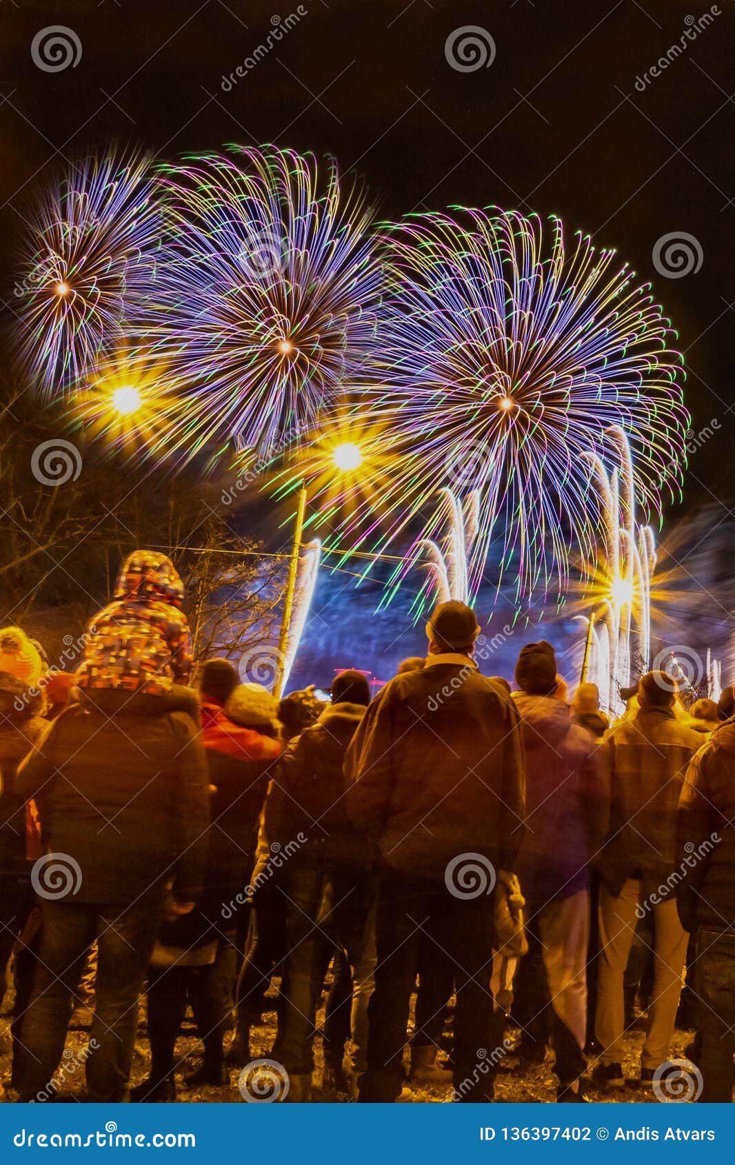 Abstract Blurred People Crowd Watching Fireworks and Celebrating ...