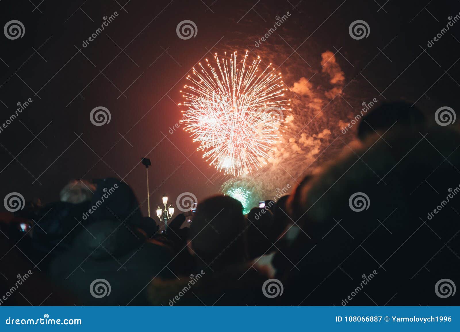 Crowd Watching Fireworks and Celebrating Stock Image - Image of ...