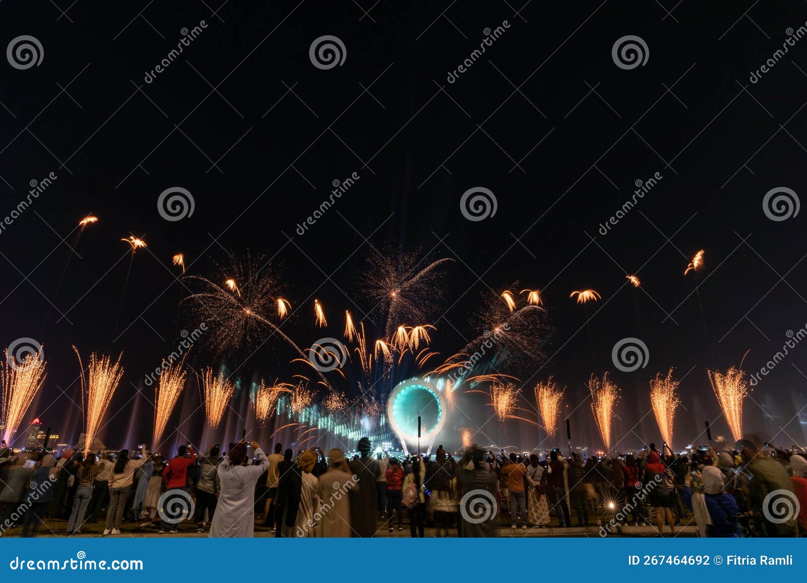 Crowd Watching Fireworks and Celebrating New Year Stock Photo - Image ...