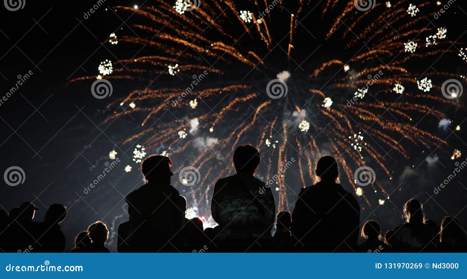 Crowd watching fireworks stock image. Image of fireworks - 131970269