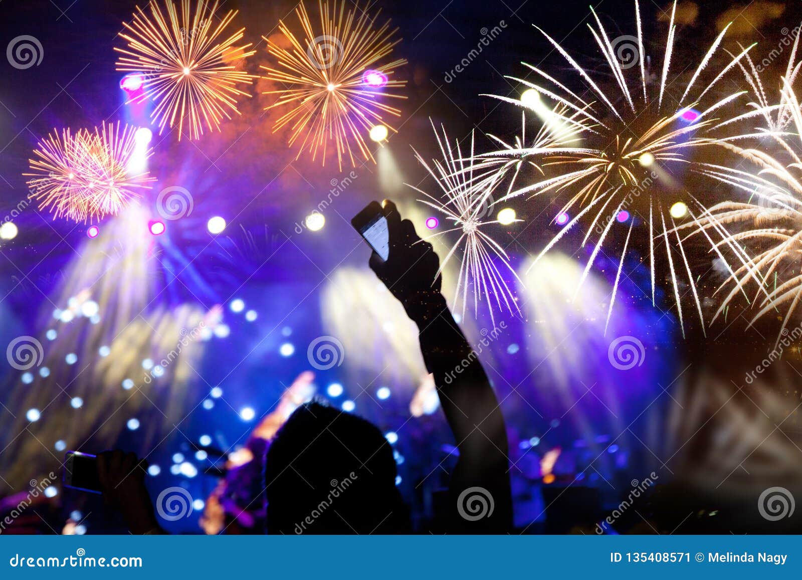 Crowd Watching Fireworks - New Year Celebrations- Abstract Holiday ...