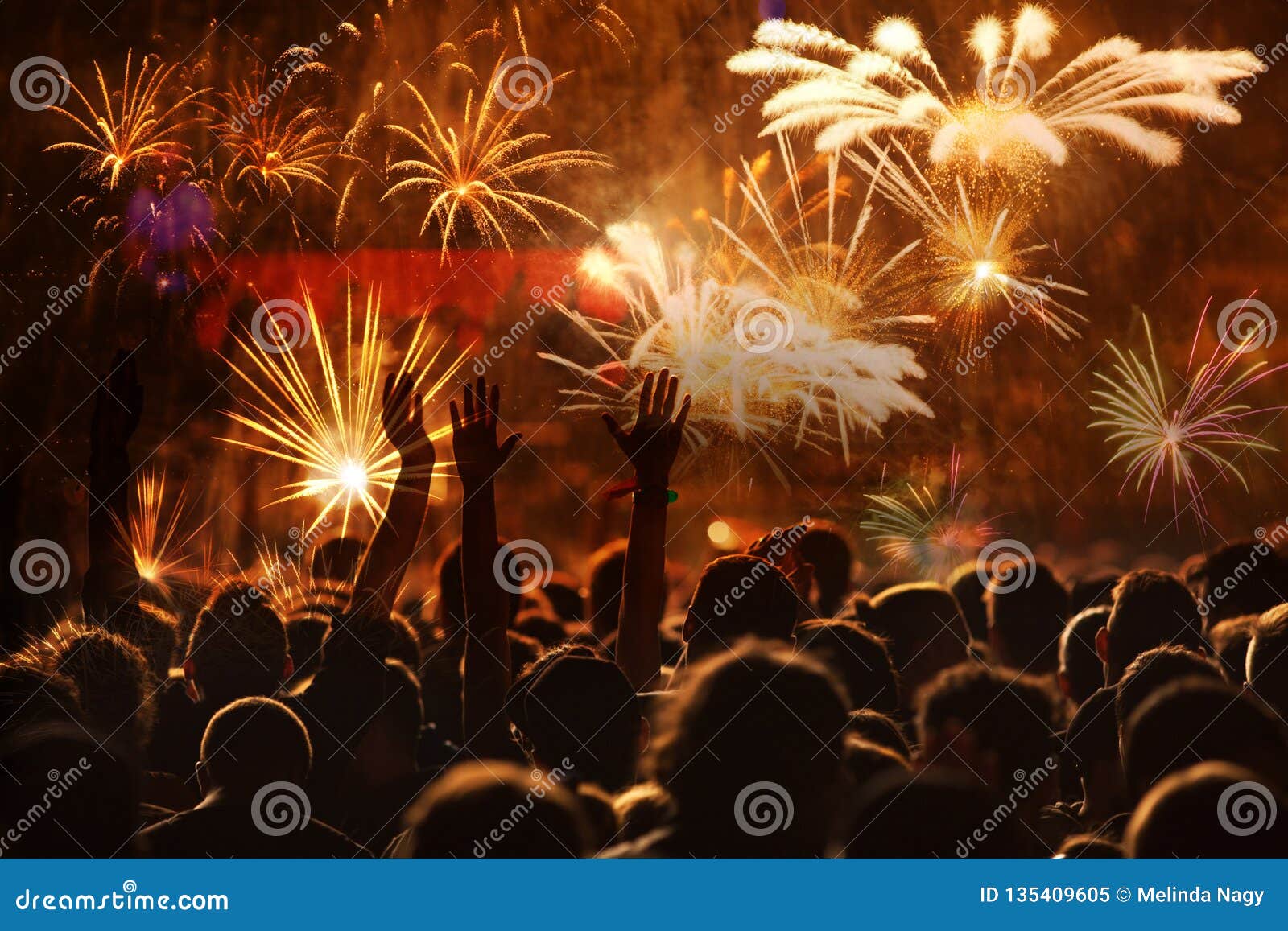 Crowd Watching Fireworks - New Year Celebrations- Abstract Holiday ...