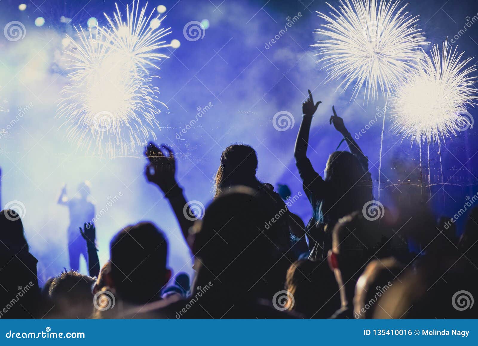 Crowd Watching Fireworks - New Year Celebrations- Abstract Holiday ...