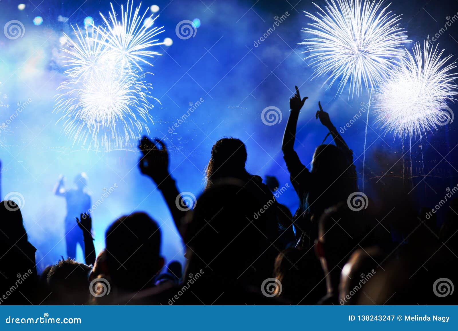 Crowd Watching Fireworks - New Year Celebrations- Abstract Holiday ...