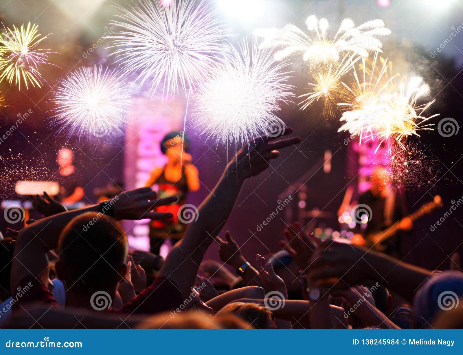 Crowd Watching Fireworks - New Year Celebrations- Abstract Holiday ...