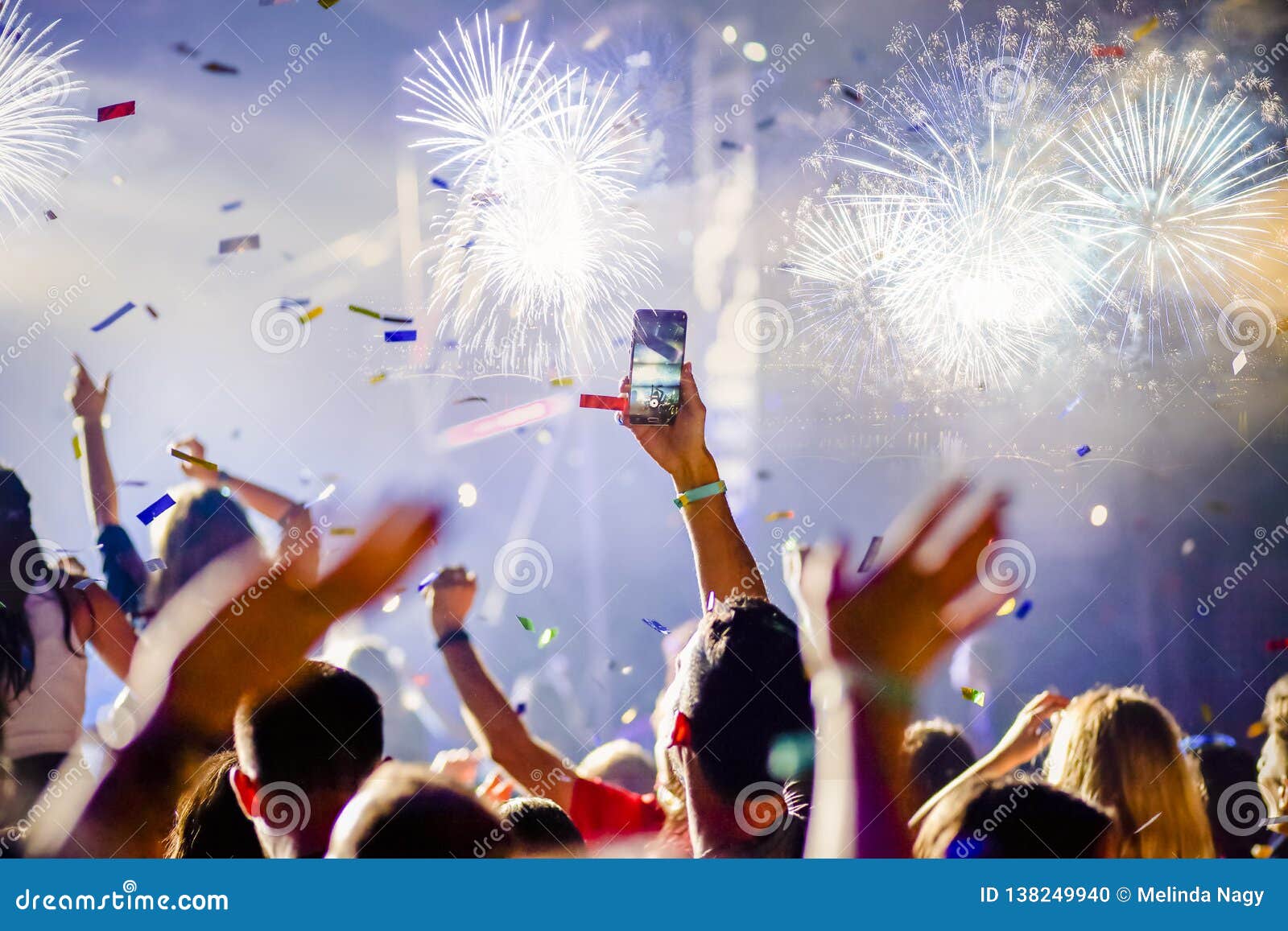 Crowd Watching Fireworks - New Year Celebrations- Abstract Holiday ...
