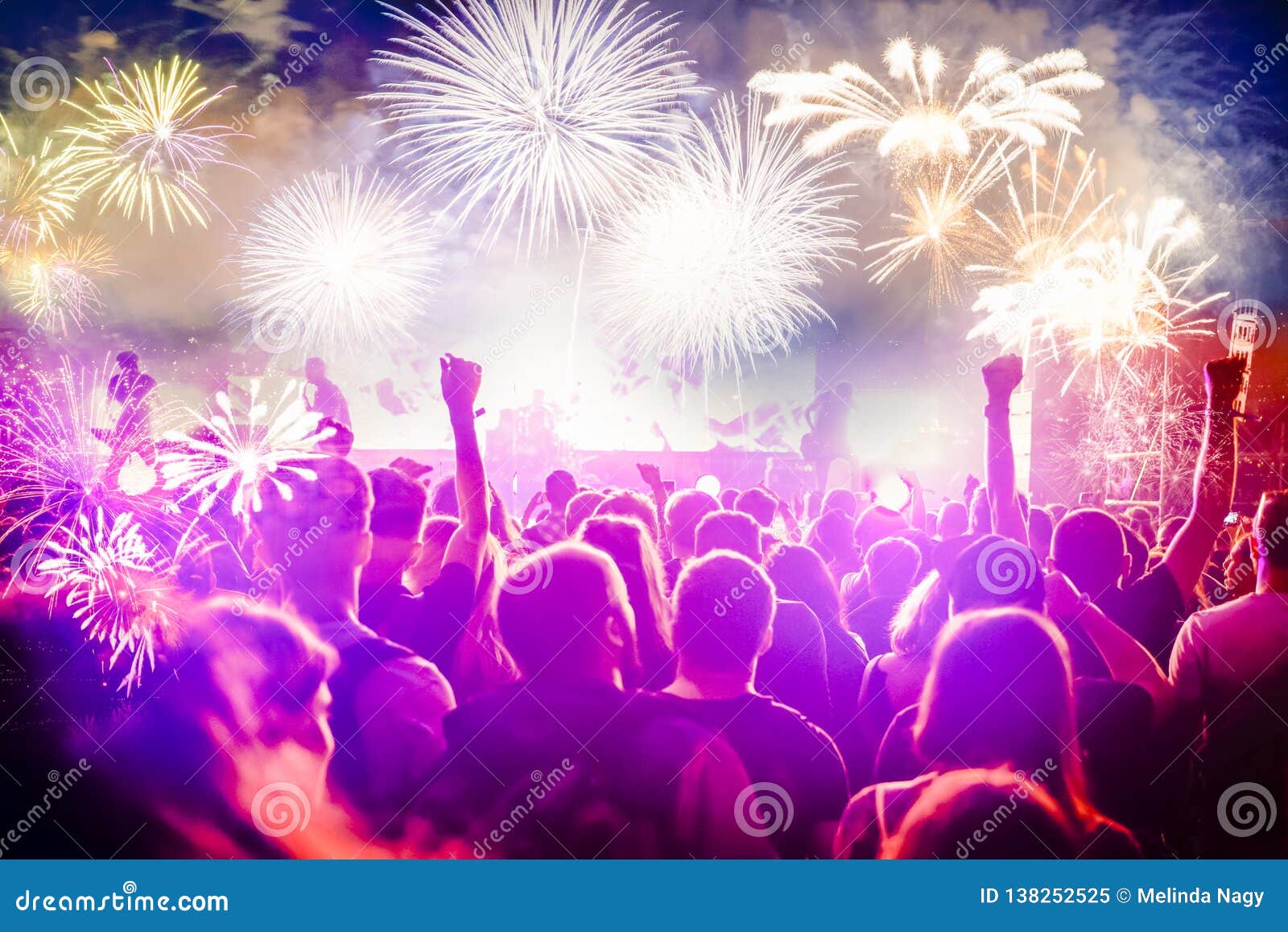 Crowd Watching Fireworks - New Year Celebrations- Abstract Holiday ...
