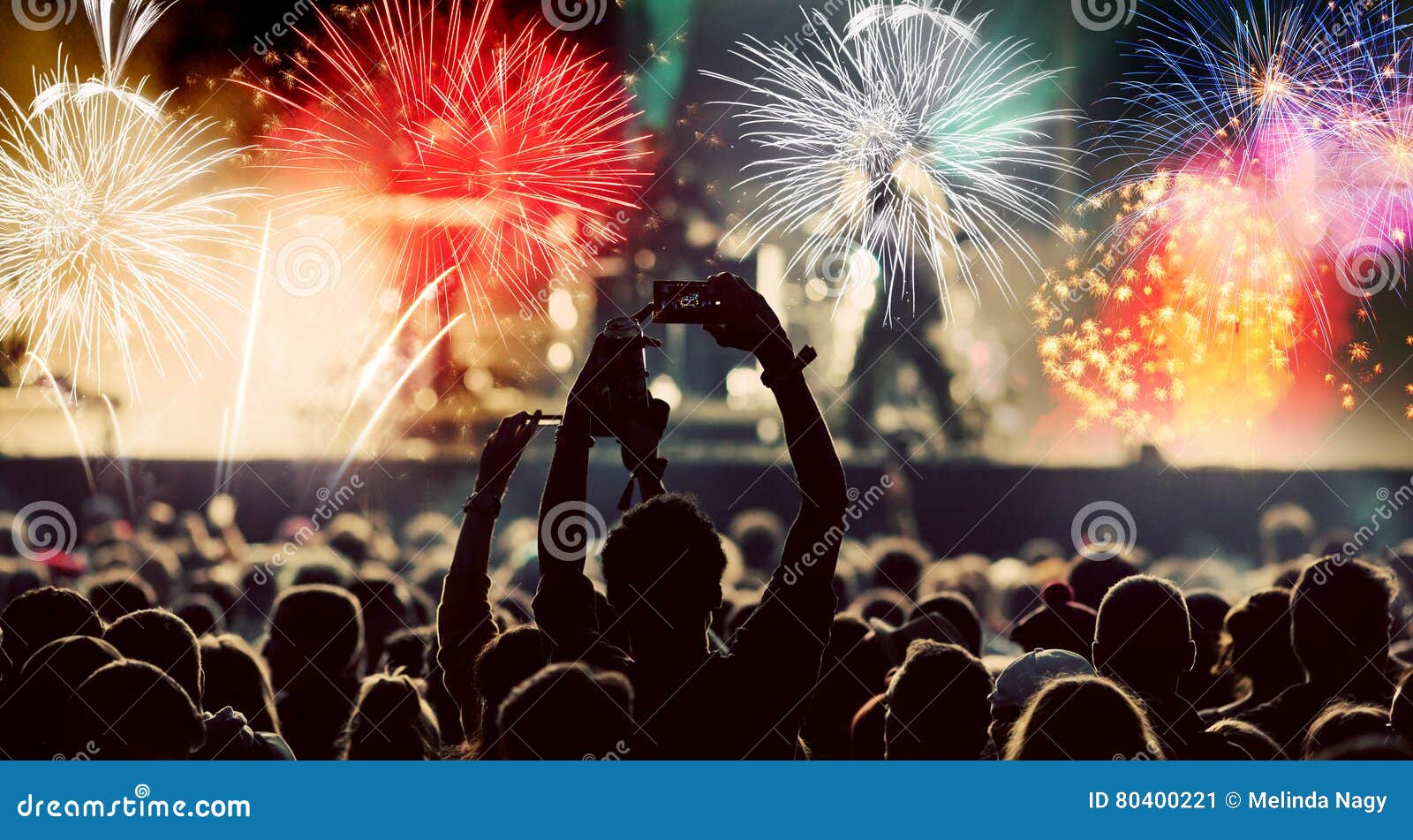Crowd Watching Fireworks at New Year Stock Image - Image of celebration ...