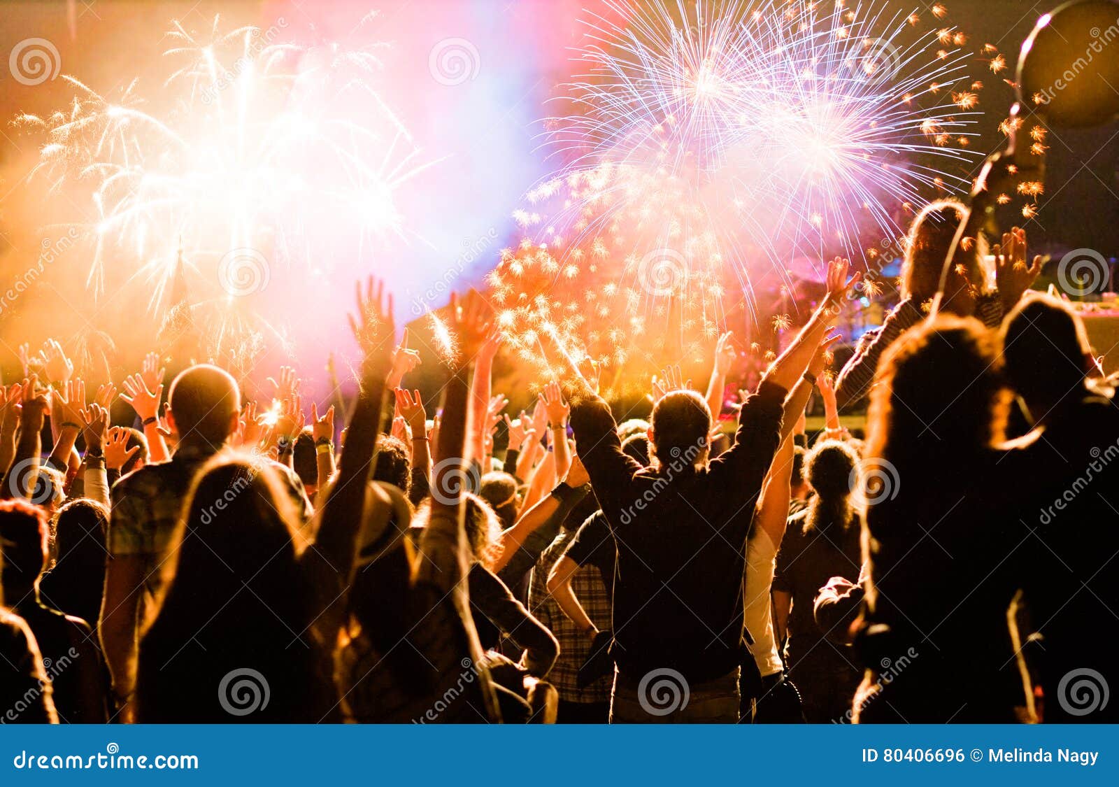 Crowd Watching Fireworks at New Year Stock Photo - Image of cheers ...