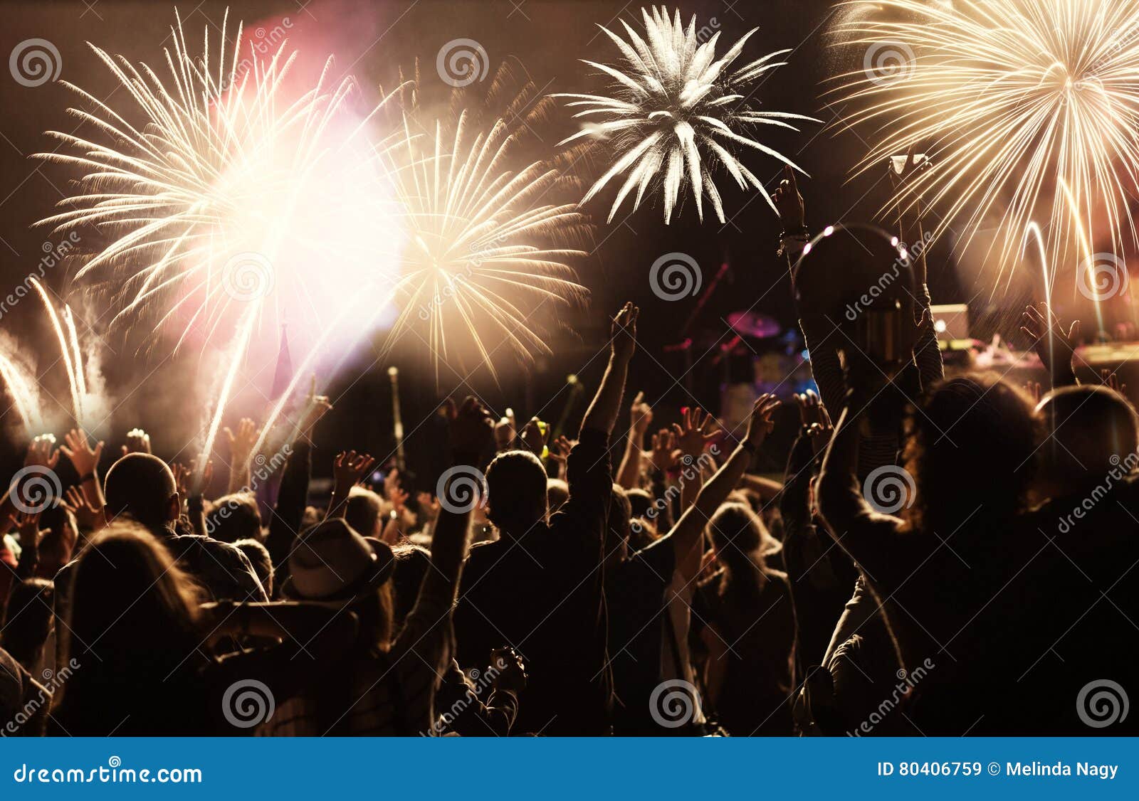 Crowd Watching Fireworks at New Year Stock Image - Image of blue ...