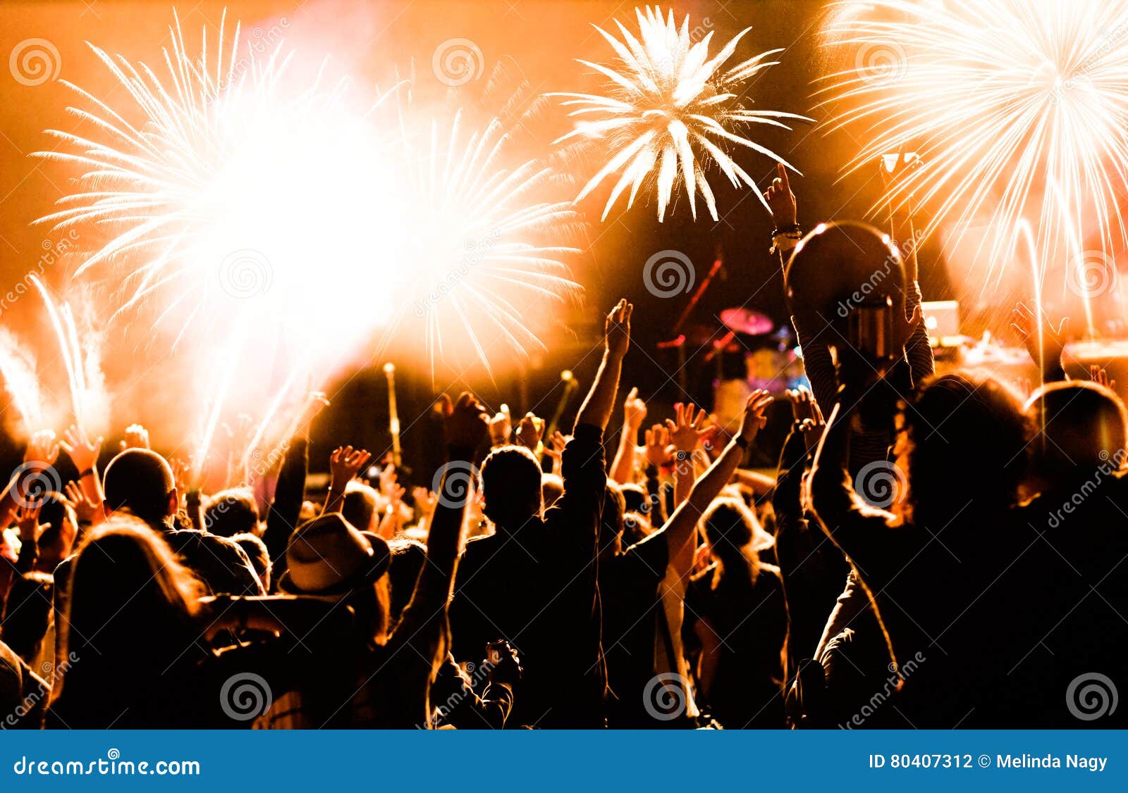 Crowd Watching Fireworks at New Year Stock Photo - Image of company ...