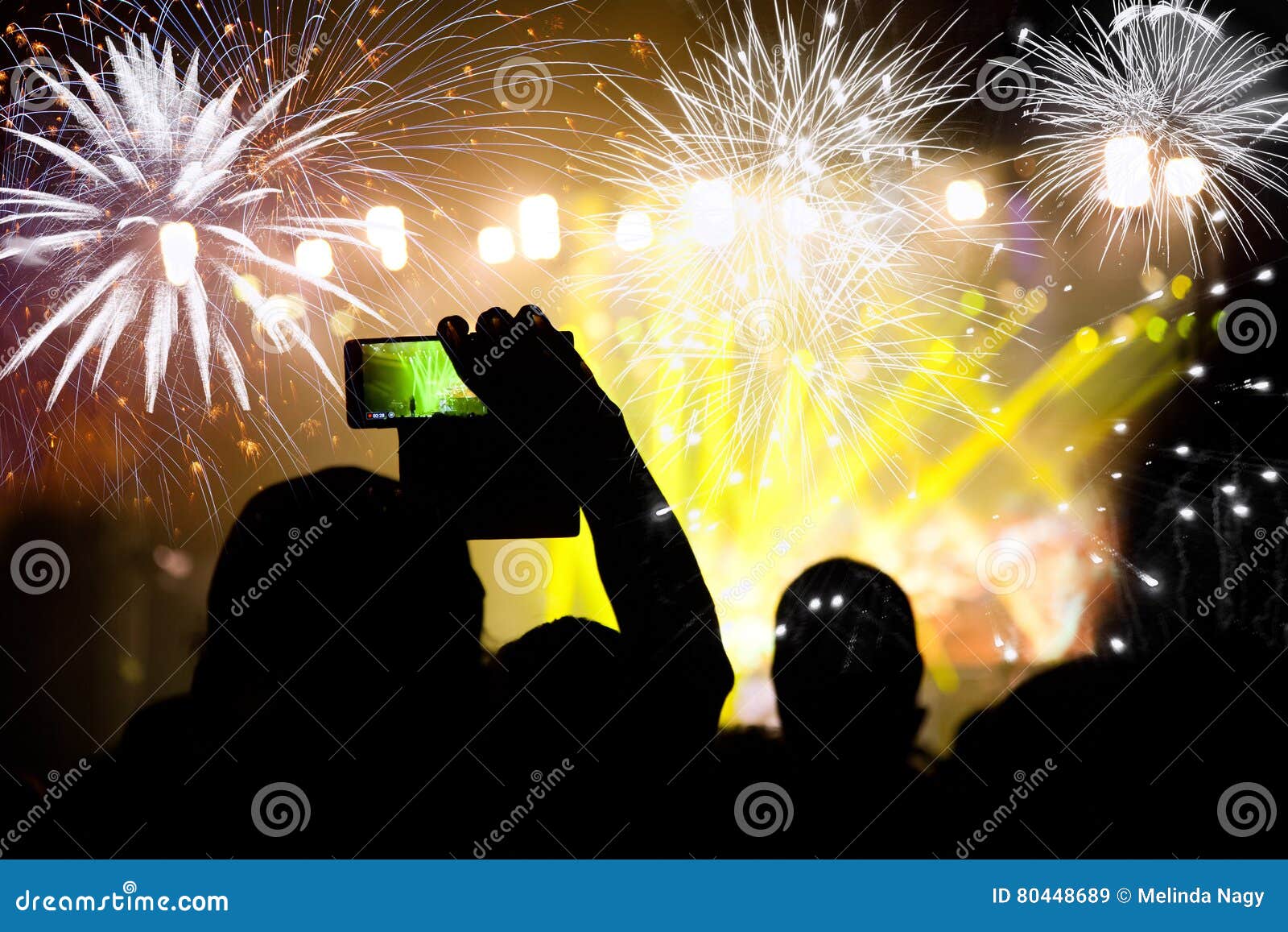 Crowd Watching Fireworks at New Year Stock Image - Image of company ...