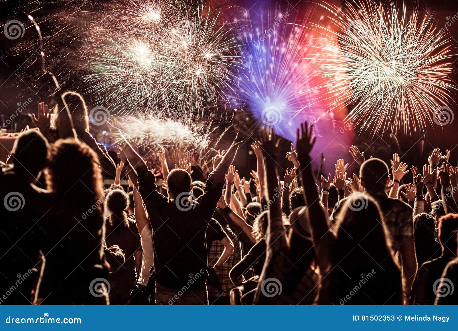 Crowd Watching Fireworks At New Year Editorial Stock Photo - Image of ...