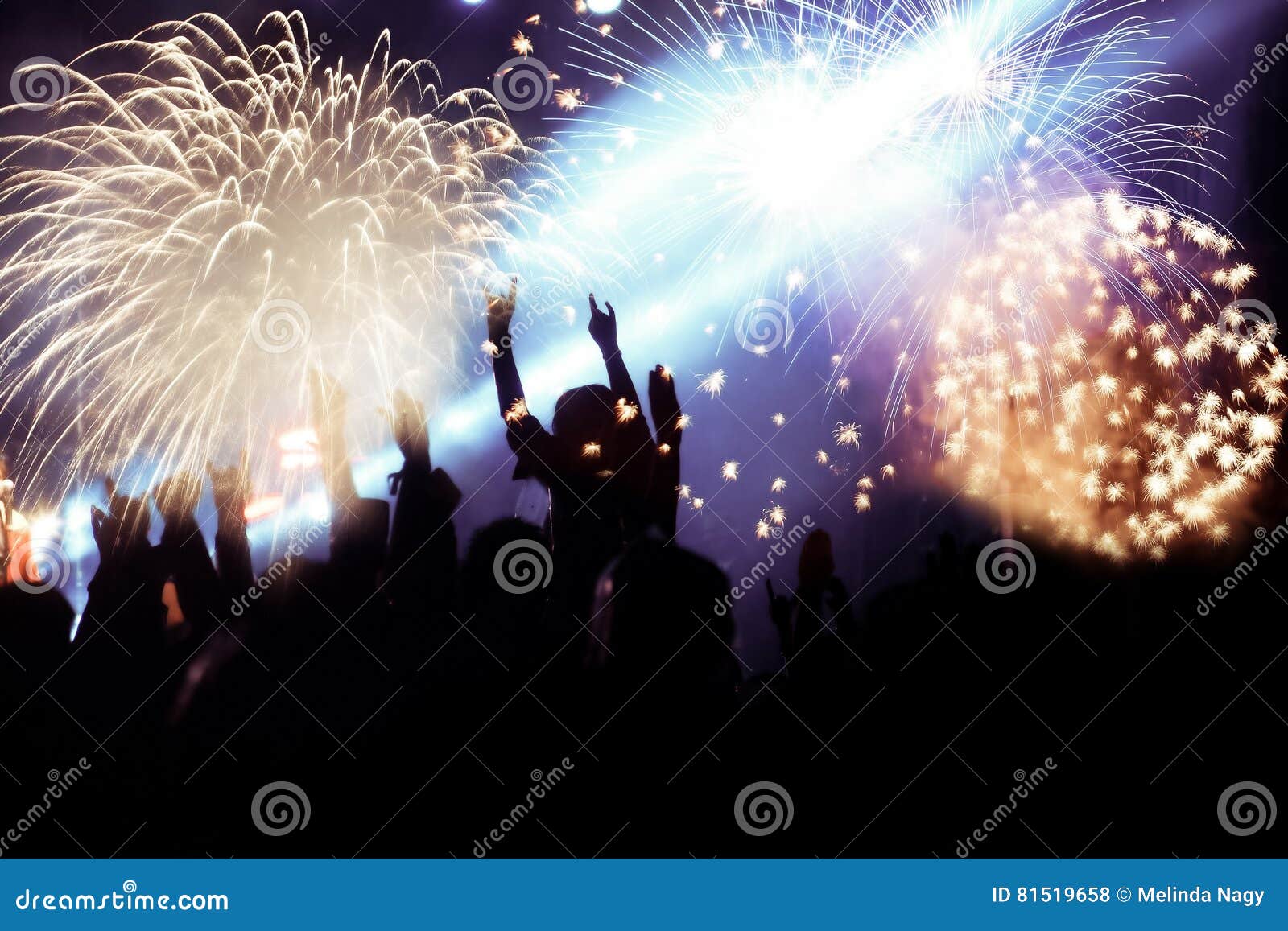 Crowd Watching Fireworks at New Year Stock Photo - Image of festival ...