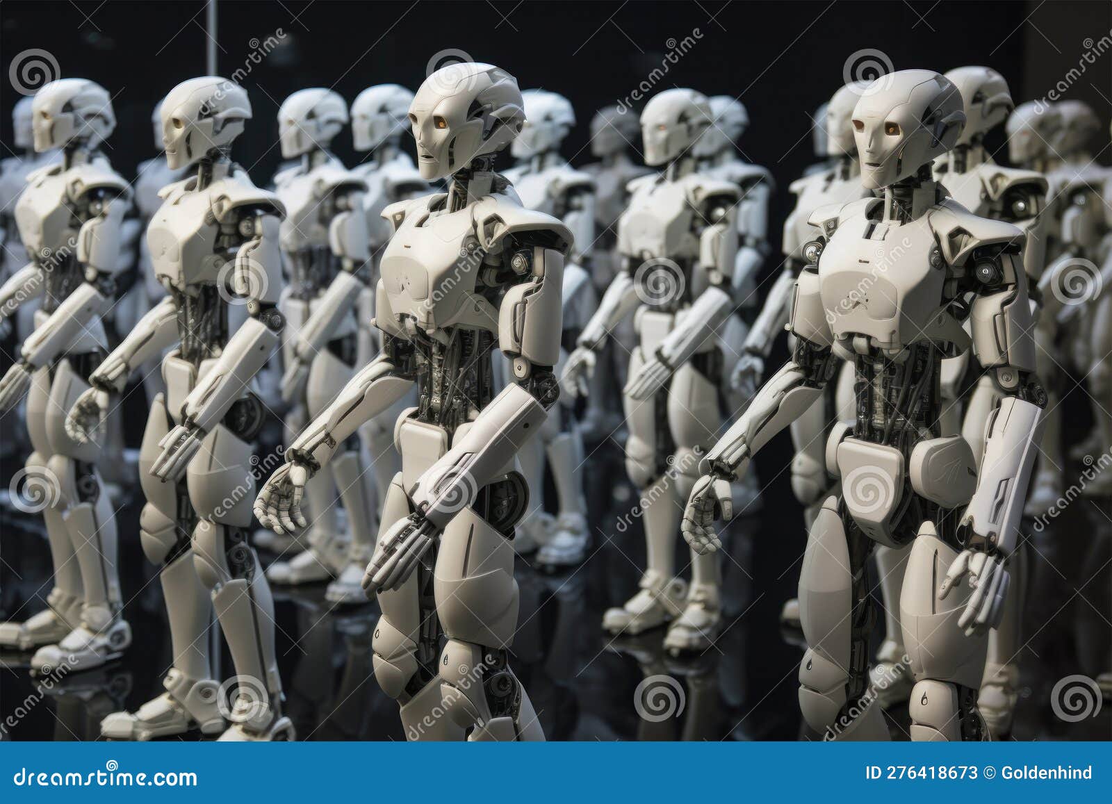 Crowd of White AI Humanoid Robots Standing in a Row. Generative AI ...