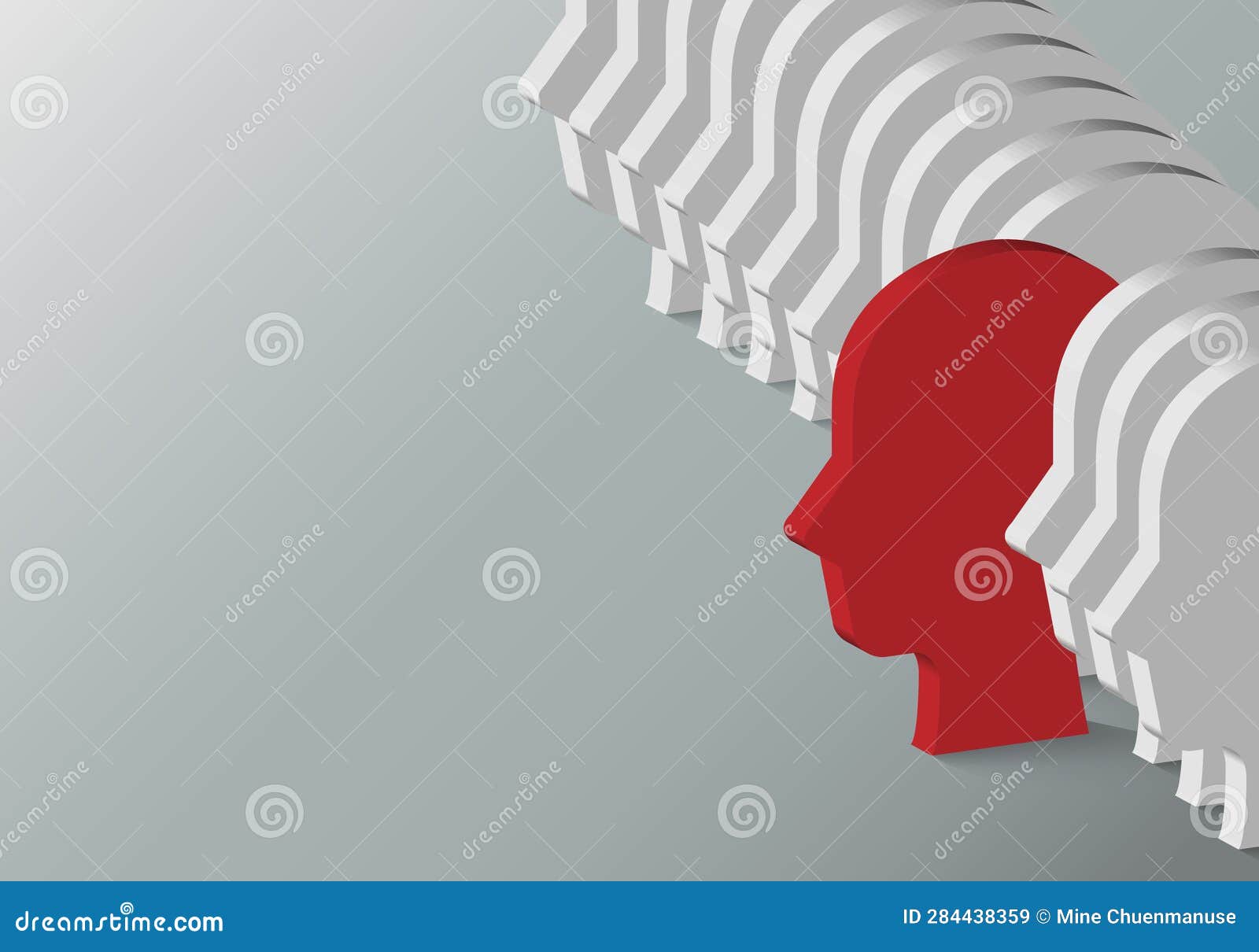 Crowd White Head Sign with Red Head Sign. Stand Out. Mental Problem ...